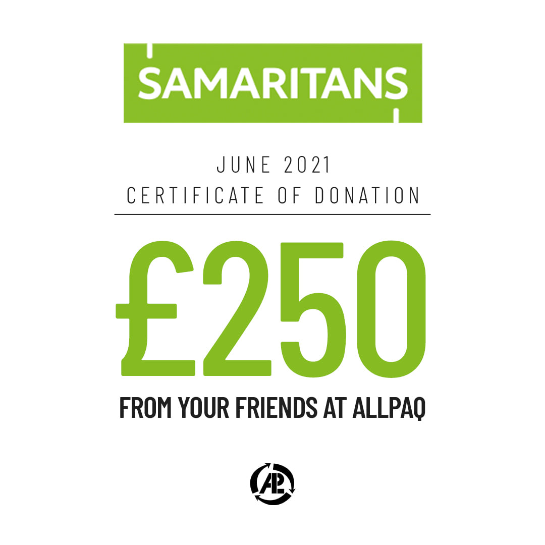 ALLpaQ Proud To Support The Charity Samaritans
