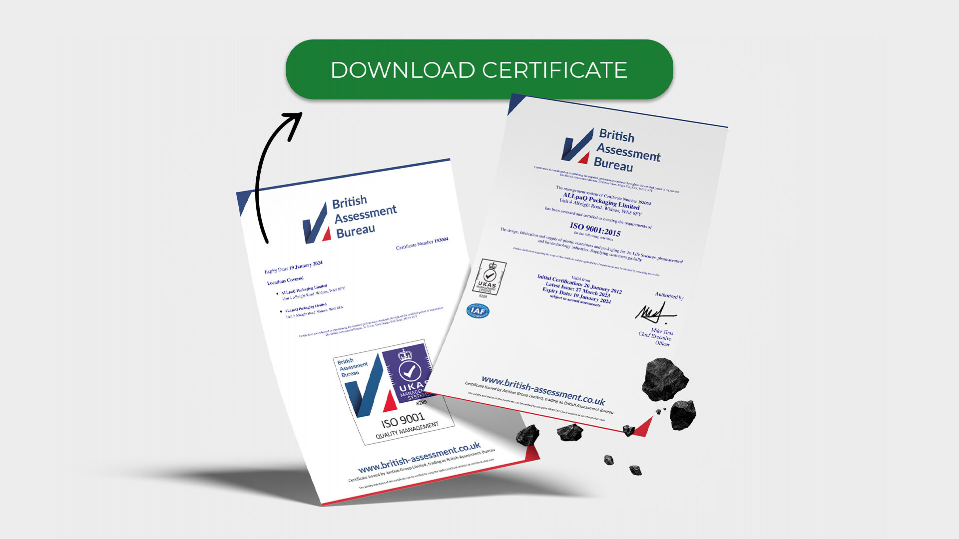 ALLpaQ ISO9001:2015 Fabricator of Plastic Bioprocess Containers